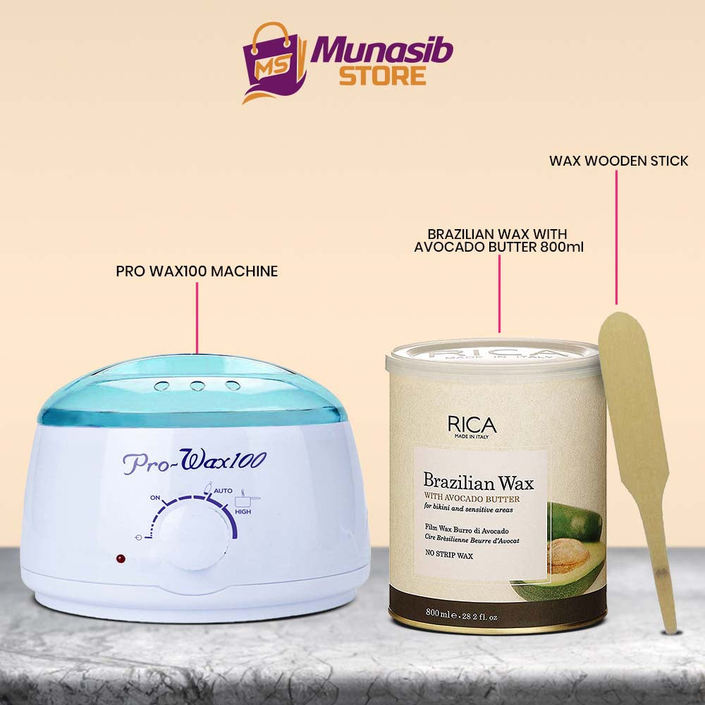 All In 1 Deal Wax Pro 100 Machine +Brazilian Wax Avocado 800ml+Wax Woo
